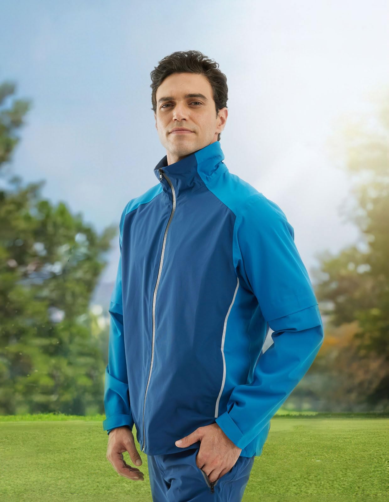 fit space Waterproof Golf Rain Suits for Men Performance Rain Jackets and Pants for All Sports (Navy-Blue Full-Zip, Medium)