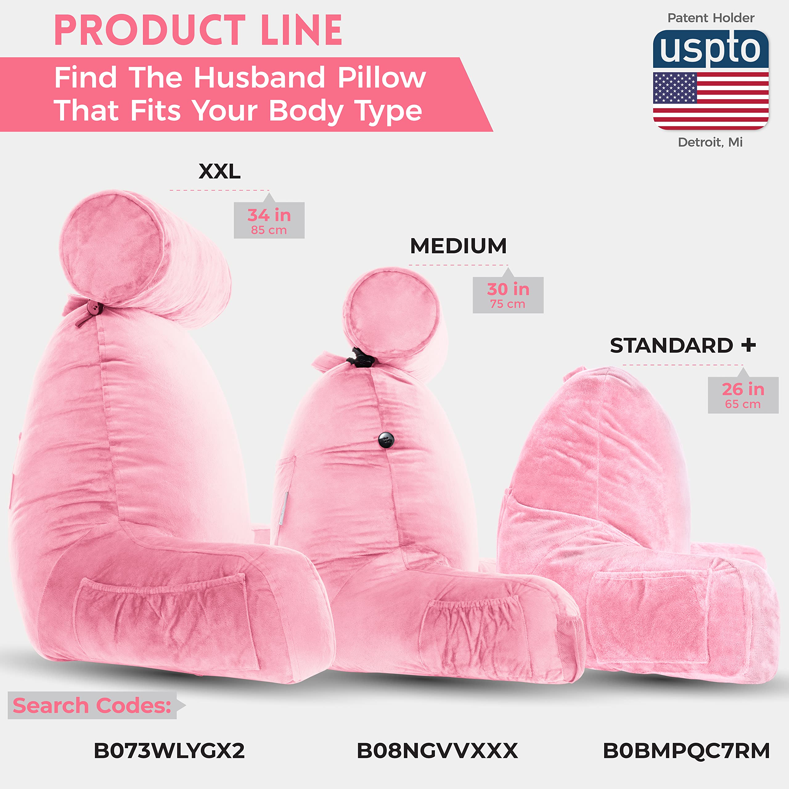 Husband Pillow Combo - Backrest Pillow with Arms : XXL Pink & Lap Desk Bed Tray : Grey - Memory Foam Reading Pillows for Bed w/Removable Neck Roll & Laptop Bed Tray Table