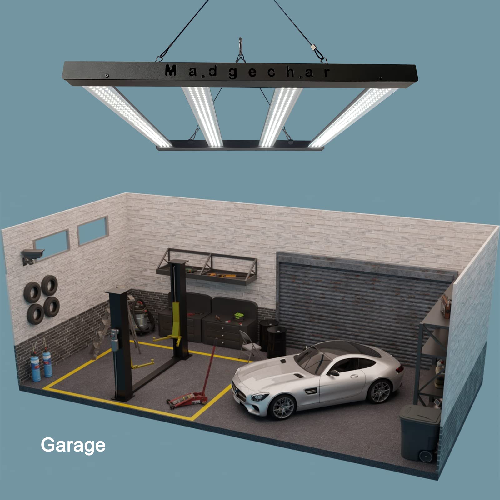 Madgechar 200W LED Shop Light, 29746lm Bright Light, LED High Bay Light 2FT, Low Heating Garage Light, Bar Lights Frame, Large Coverage, Shop Garage Warehouse Workshop Gym Clean Room Lighting