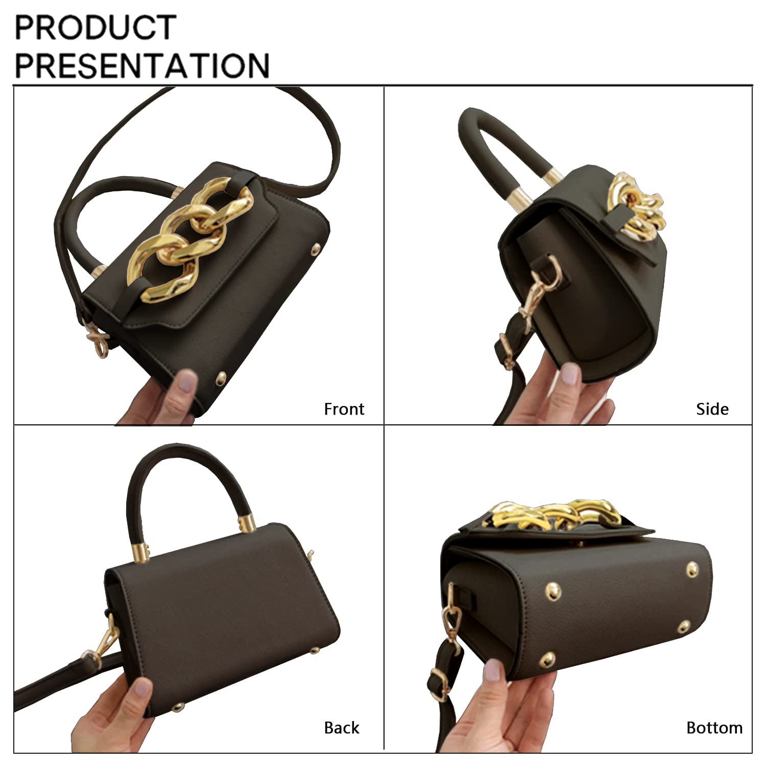 Joomengi Dasara Leather Small Crossbody Bags for Women,Top Handle Handbag Shoulder Purse With Chain Adorned Satchels