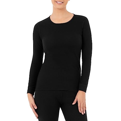Fruit of the Loom Women's Micro Waffle Premium Thermal Underwear Tee Shirt, Black/Black, Medium