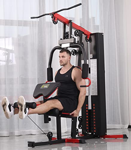Signature Fitness Multifunctional Home Gym System Workout Station with Leg Extension and Preacher Curl, 122.5LB Weight Stack, M750, Multiple Pacakges