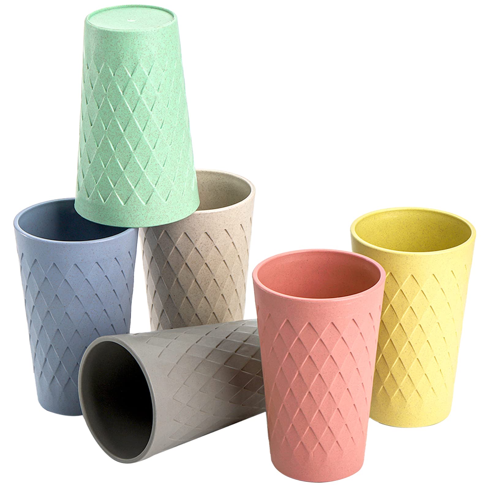 Elsjoy Set of 12 Wheat Straw Plastic Cups, 12 Oz Drinking Cups Water Tumbler for Home, Party, BBQ, 6 Colors