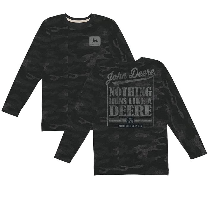 John Deere Men's Nothing Runs Like a Deere Black Camo Long Sleeve Shirt (X-Large)