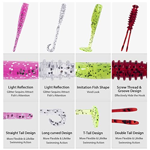 Goture 80PCS Crappies Lures Kit, 4 Types Crappie Lures Baits, Soft Plastic Fishing Lures for Crappie, Panfish, Bluegill, Trout