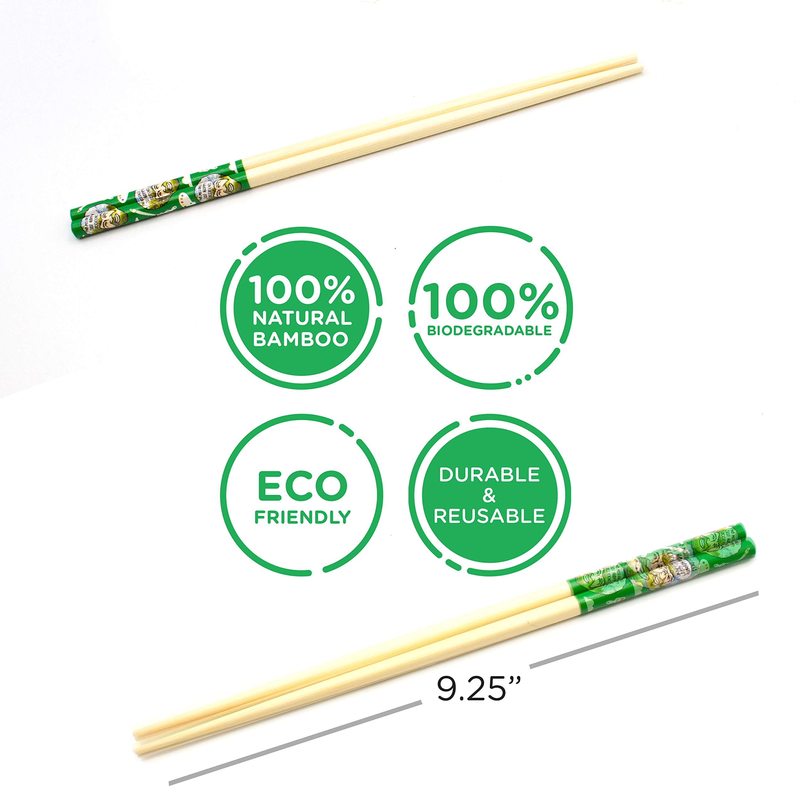 GAMAGO Bob Ross Bamboo Chopsticks Set - 4 Pairs of Adorably Cute Reusable Chop-sticks - Easy Grip, Lightweight, Durable, 9.25 Inches