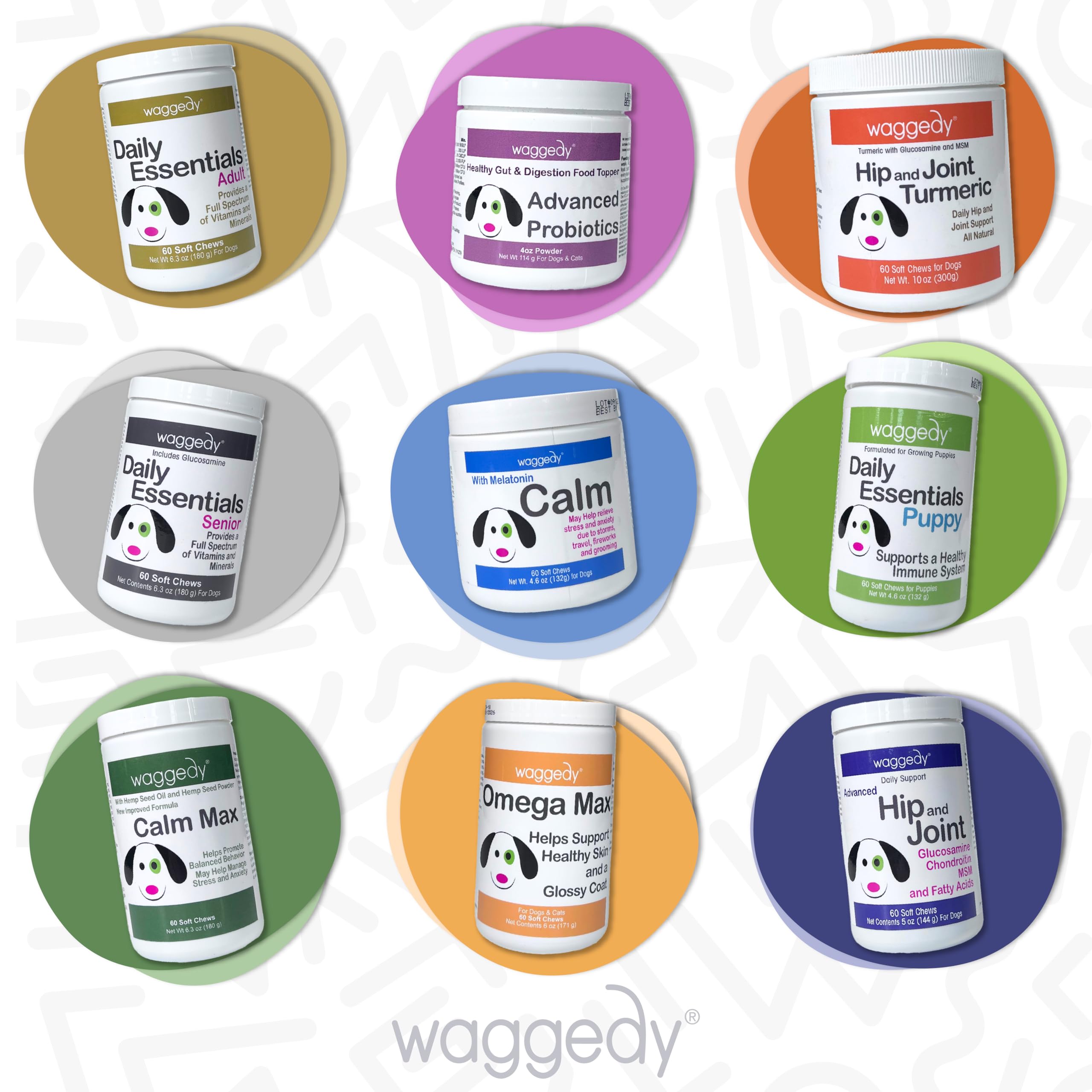 waggedy Daily Essentials Adult Soft Chews — Dog Multivitamin & Immune System Supporter — Dog Nutritional Supplement — Small/Large Dog Supplements & Vitamins (60 Chews)