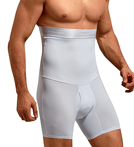 Topeller Men Tummy Control Shorts High Waist Slimming Body Shaper Compression Shapewear Belly Girdle Underwear Boxer Briefs (White, 3X-Large (waist:44-47"))