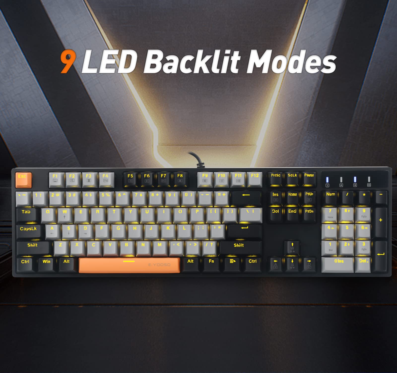 E-YOOSO 60% Retro Steampunk Mechanical Gaming Keyboard 81 Key, Mini Typewriter RGB Backlit&Brown Switch (White)