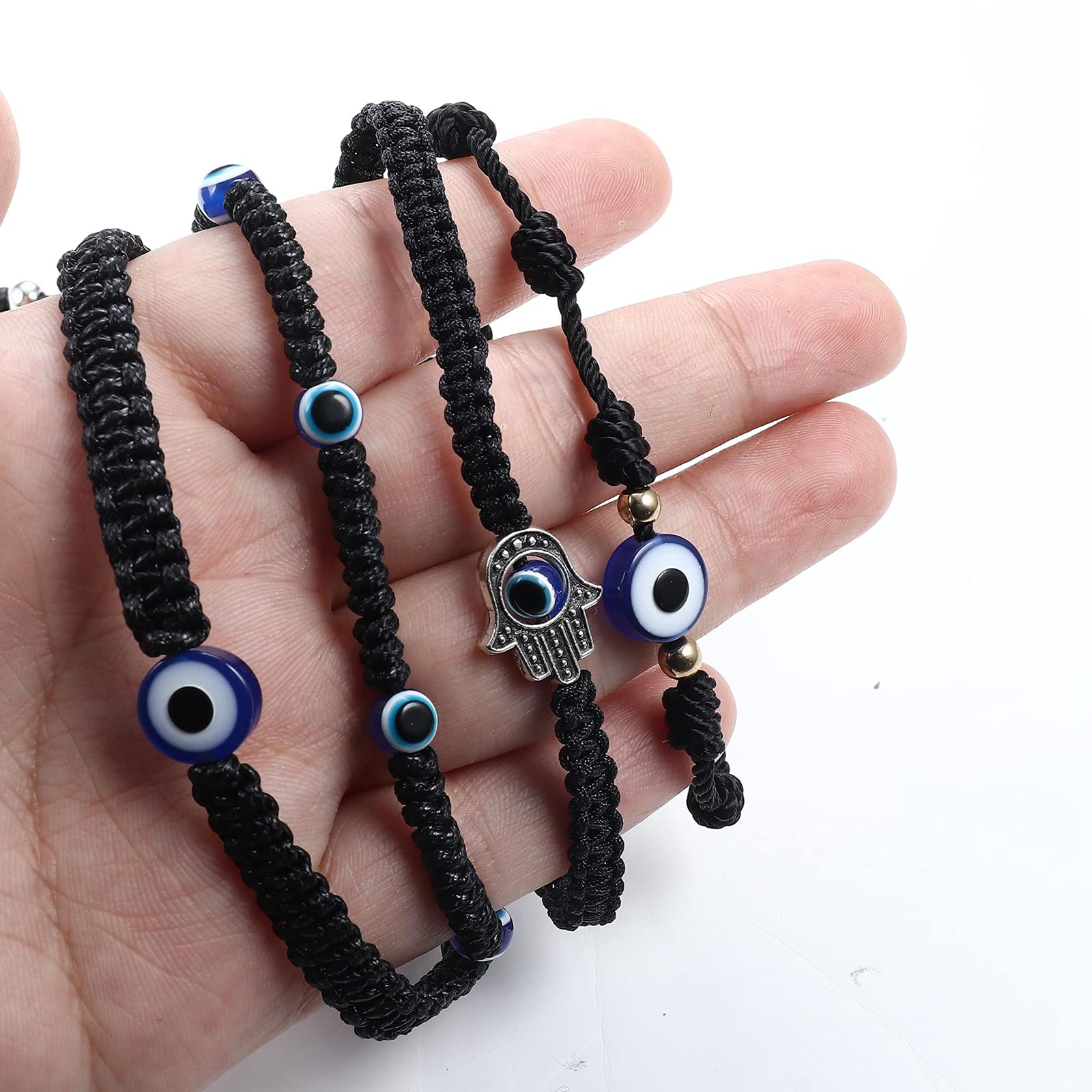 Florideco 8PCS Evil Eye Bracelet Anklet Protection Luck Braided String Kabbalah Bracelet Adjustable Handmade Rope Cord Thread Friendship Bracelet for Women Men