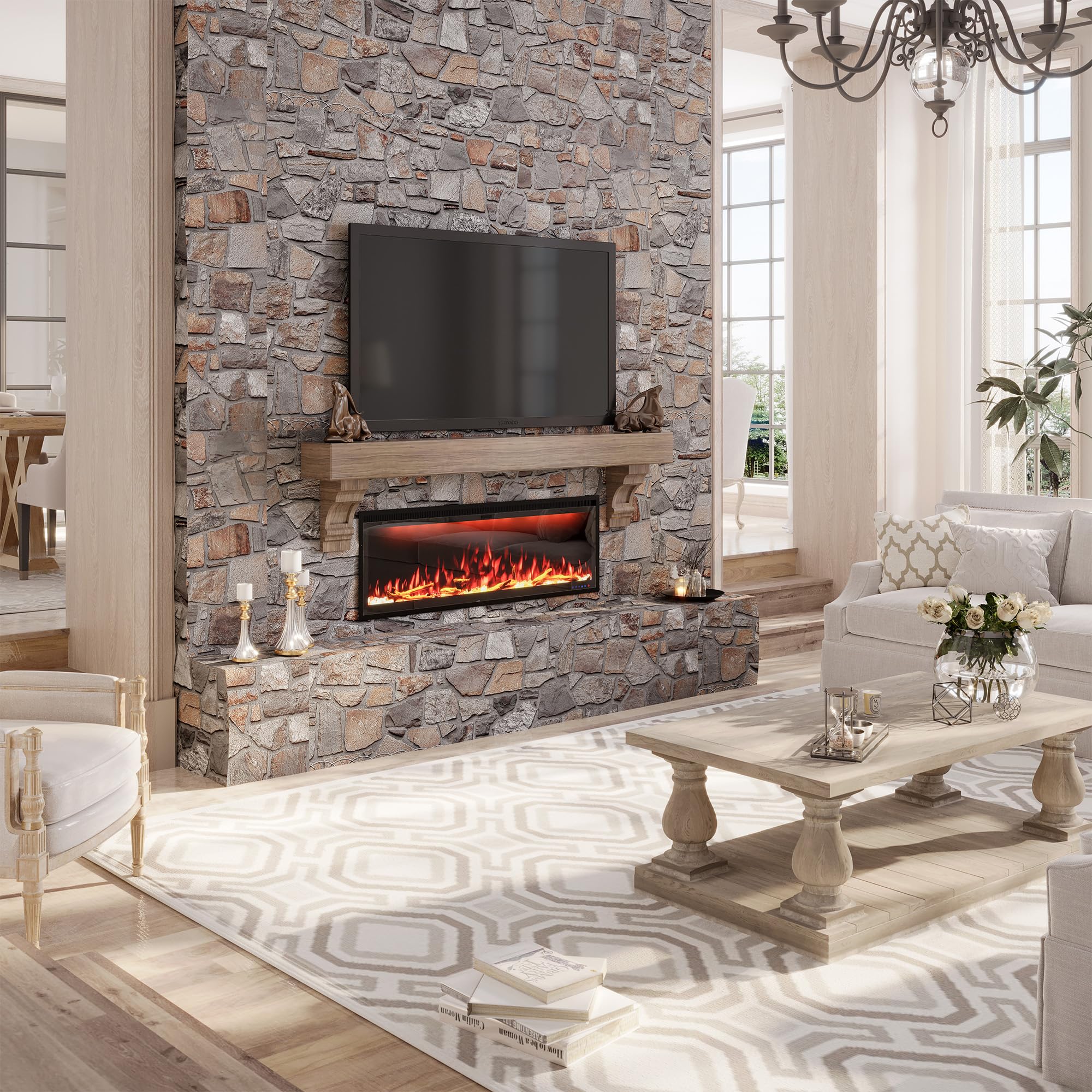 Fire Places Electric Fireplace Heater 30" Recessed Led Fireplace Wall Electric Fireplace Inserts with Timer, Remote Control, Adjustable Flame Color 750w/1500w