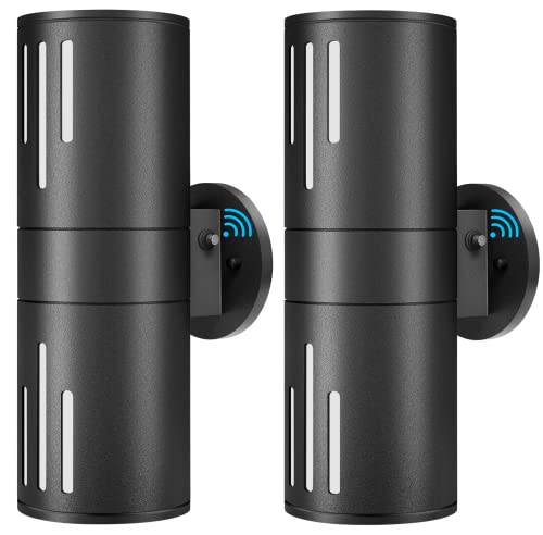 Dusk to Dawn Sensor Outdoor Wall Sconce, Exterior Waterproof Wall Lantern Light Fixture, Up Down Wall Mount Lighting Matte Black Anti-Rust, E26 Socket Wall Lamp for Porch Doorway Garage, 2 Pack