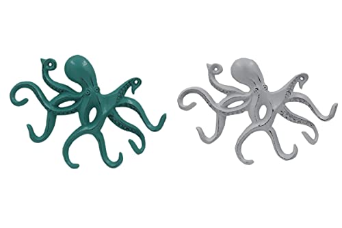 Swimming Octopus Key Hook Antique Look/Distress Green/Vintage Hook/Sea Theme Hook/Coastal Hook and Swimming Octopus Key Hook Antique Look/Distress White/Vintage Hook/Sea Theme Hook/Coastal Hook