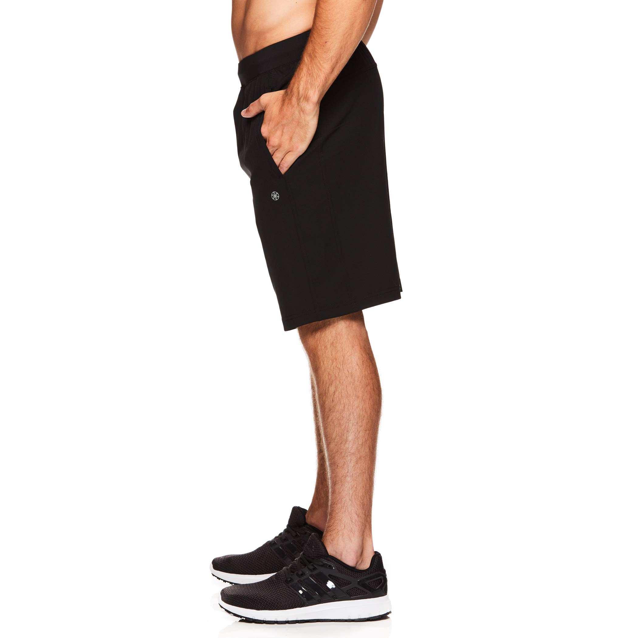 Gaiam Men's Yoga Shorts - Performance Heather Gym & Workout Short w/Pockets - Karma Black, Small