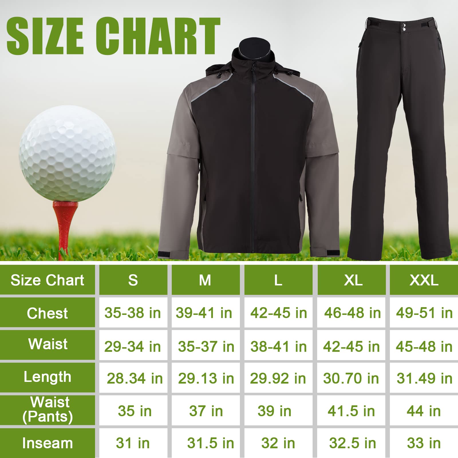 K.E.J. Golf Pants Men Jacket Waterproof Rain Suit Lightweight Raincoat for Hiking Fishing Hunting Camping Travel