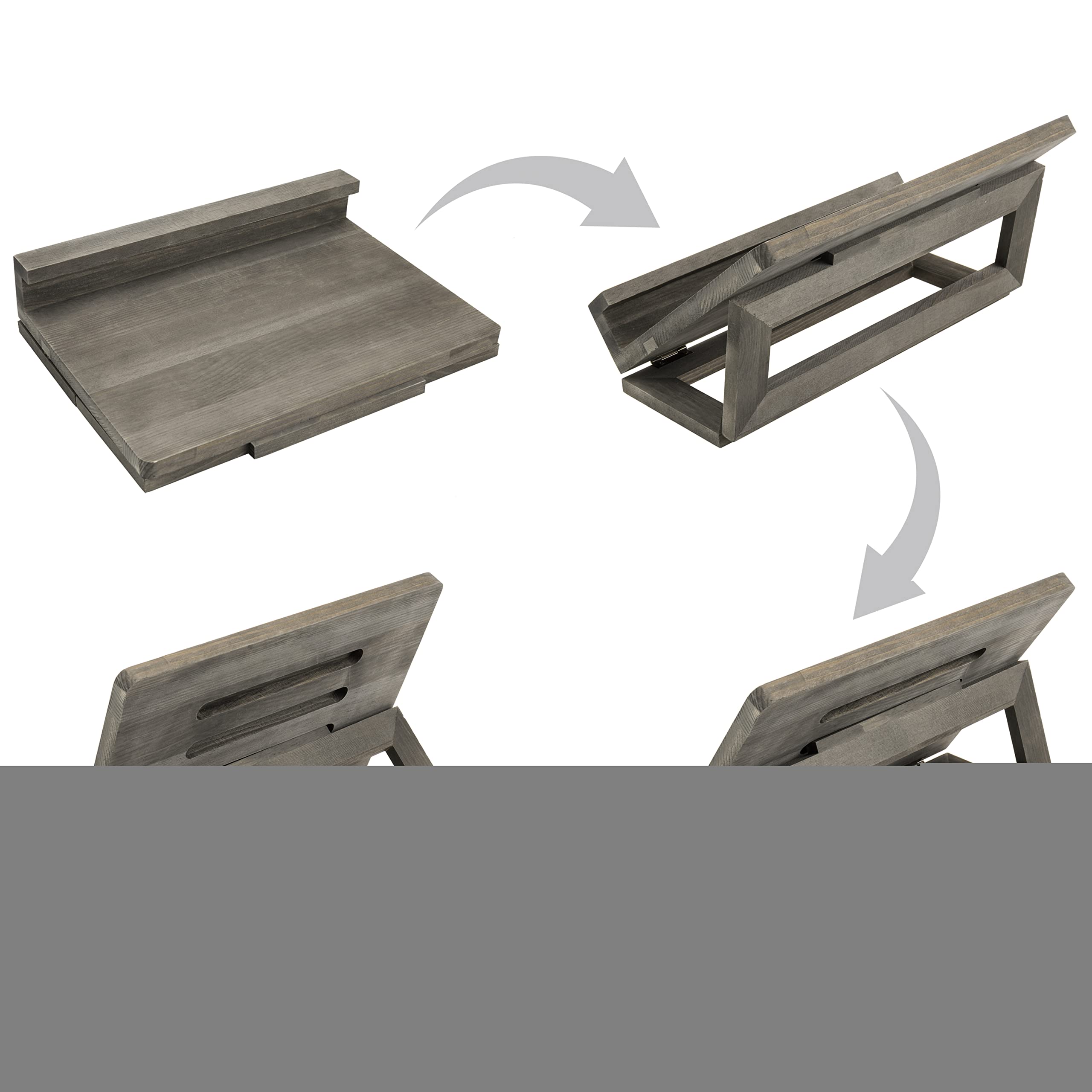 MyGift Vintage Gray Wood Folding Cookbook Stand - Reading Book Recipe Binder Tablet Laptop Holder