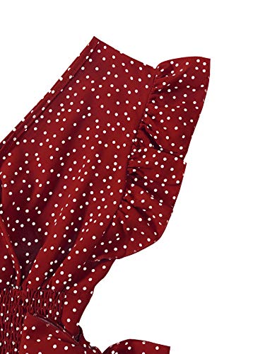 LYANER Women's V Neck Polka Dots Ruffle Cap Sleeve Shirred Hem Blouse Crop Tank Top Red Small