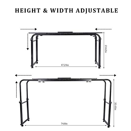 TOPINCN Overbed Table with Wheels and Storage Shelf, Height Adjustable Tiltable Table, Over The Bed Desk Laptop Cart Mobile Computer Desk (47.24inch Black)