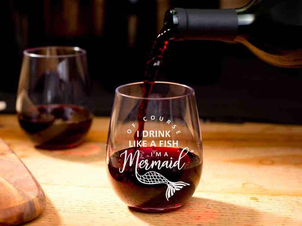 GSM Brands Stemless Wine Glass for Mermaid Gifts - Made of Unbreakable Tritan Plastic - 16 ounces