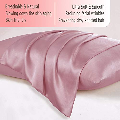 Silk Pillowcase for Hair and Skin with Hidden Zipper, Ravmix Both Sides 21Momme Mulberry Silk Cooling Pillow Case Standard Size 20×26inches, 1PCS, Dark Pink