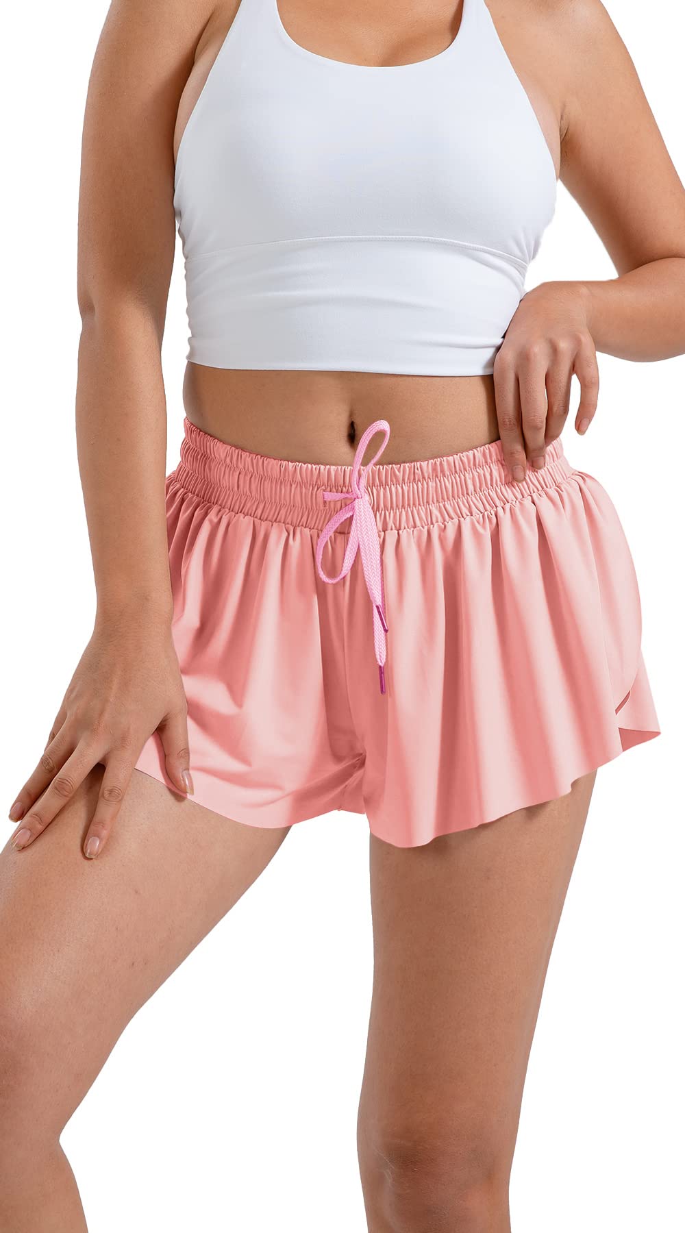 Flowy Butterfly Skirt Women's Athletic Shorts Fashionable and Comfortable 2 in 1 Workout Shorts with Spandex Inner Layer for Support and Coverage for Gym, Yoga, Running and More Pink