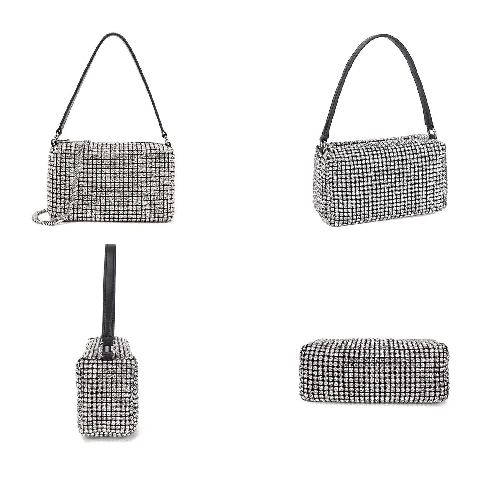 JOSEKO Women's Clutch Party Glitter Elegant Rhinestone Purse Crystal Evening Bag Envelope Bag Rhinestone Clutch with Chain Suitable for Wedding Wedding Prom Diamond-Small