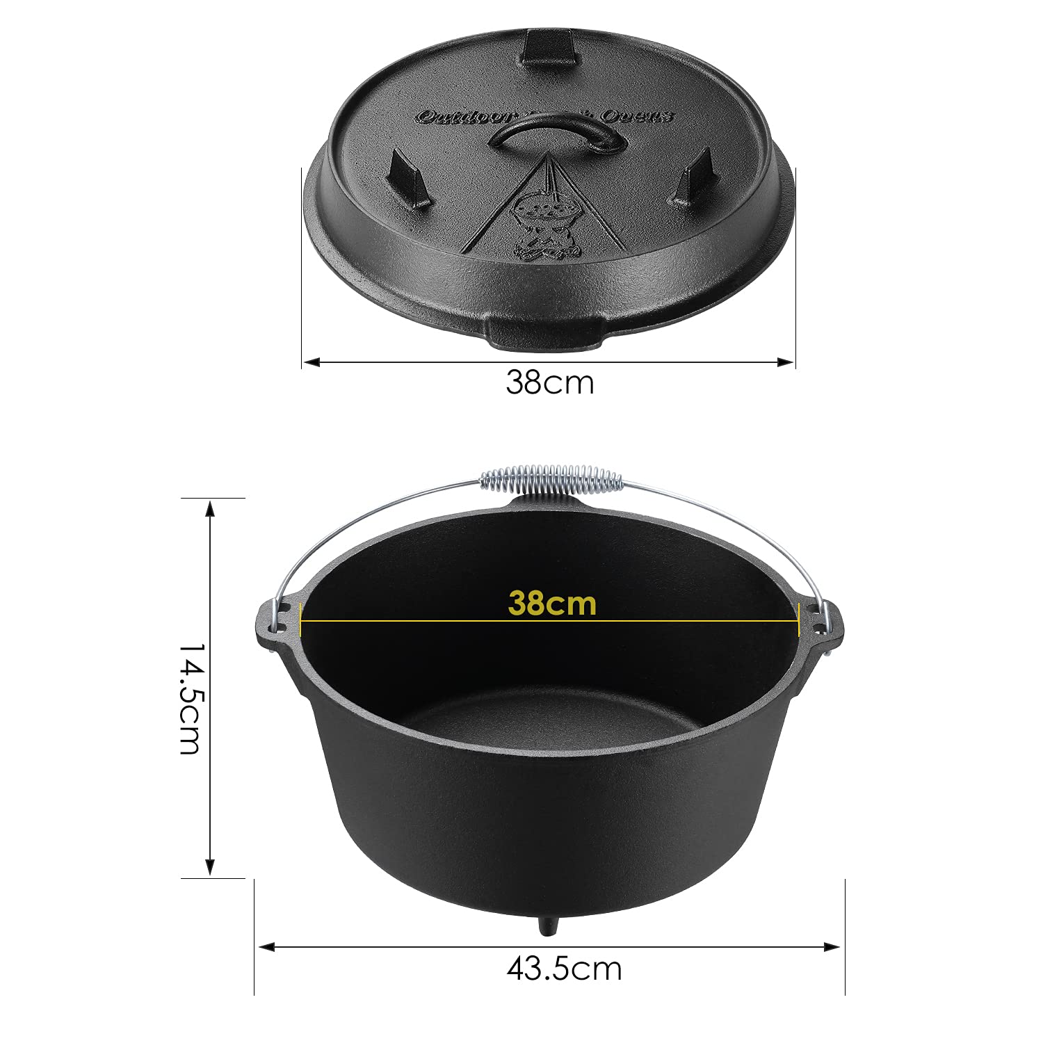 Dutch Oven, 13.2 Quart Cast Iron Dutch Oven, Pre-Seasoned Cast Iron Dutch Oven, With Lid Lifter Handle & stand, With Feet, Dual Function Lid Griddle for Cooking Camping Home BBQ