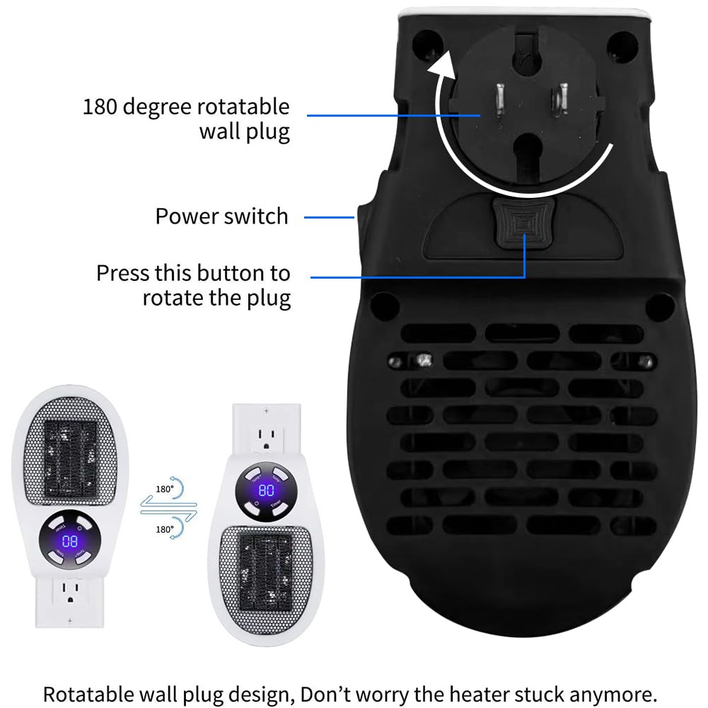 Mik-Nana 500W Space heater, Wall Outlet Electric Space Heater as Seen on TV with Adjustable Thermostat and Timer and Led Display, Compact for Office Dorm Room