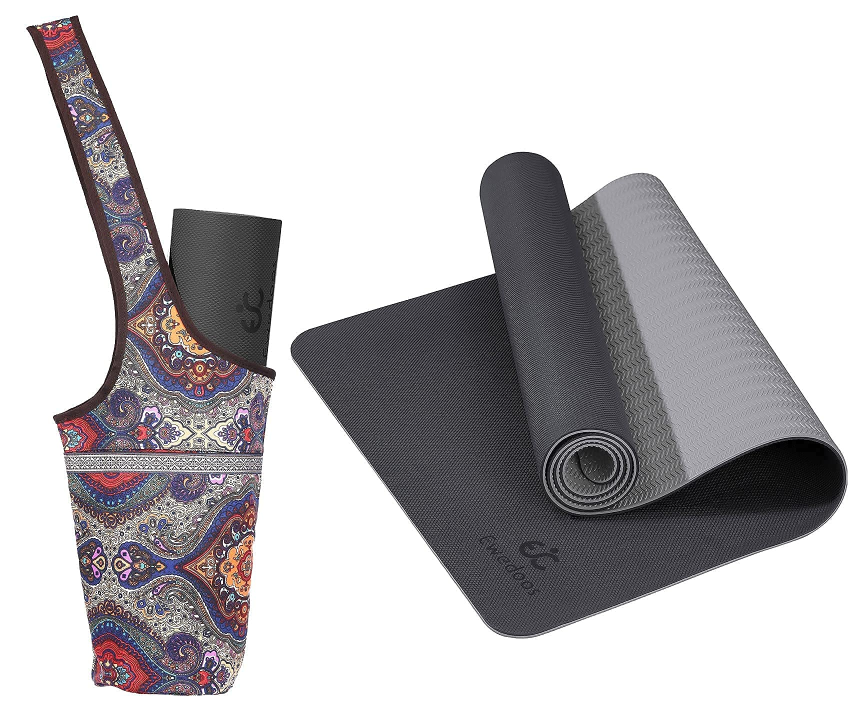 Ewedoos Premium Yoga Sets - Includes 1 TPE Double-Layer Yoga Mat with Carrying Strap, 1 Printed Yoga Mat Bag, Perfect for Yogi & Beginners