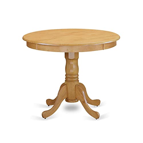 East West Furniture ANT-OAK-TP Antique Modern Kitchen Table - a Round Dining Table Top with Pedestal Base, 36x36 Inch, Oak