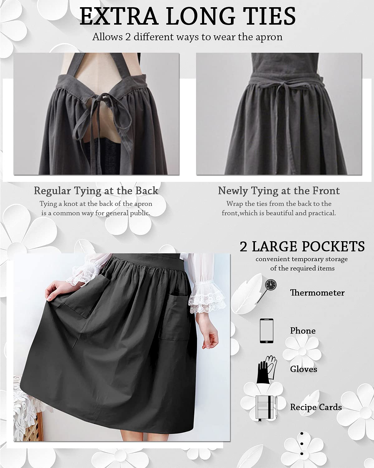 INNIFER linen Aprons for women with pockets Apron dress Cross Back Apron Work Apron for Cooking,Baking,Gardening