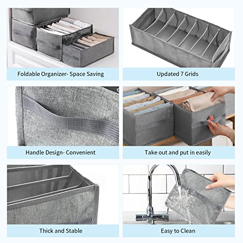 SelfTek 4 Pcs Wardrobe Clothes Organizer 7 Grids,Drawer Organizers for Clothing, Foldable Closet and Storage Basket, Clothing Organizer,Clothes Compartment Box