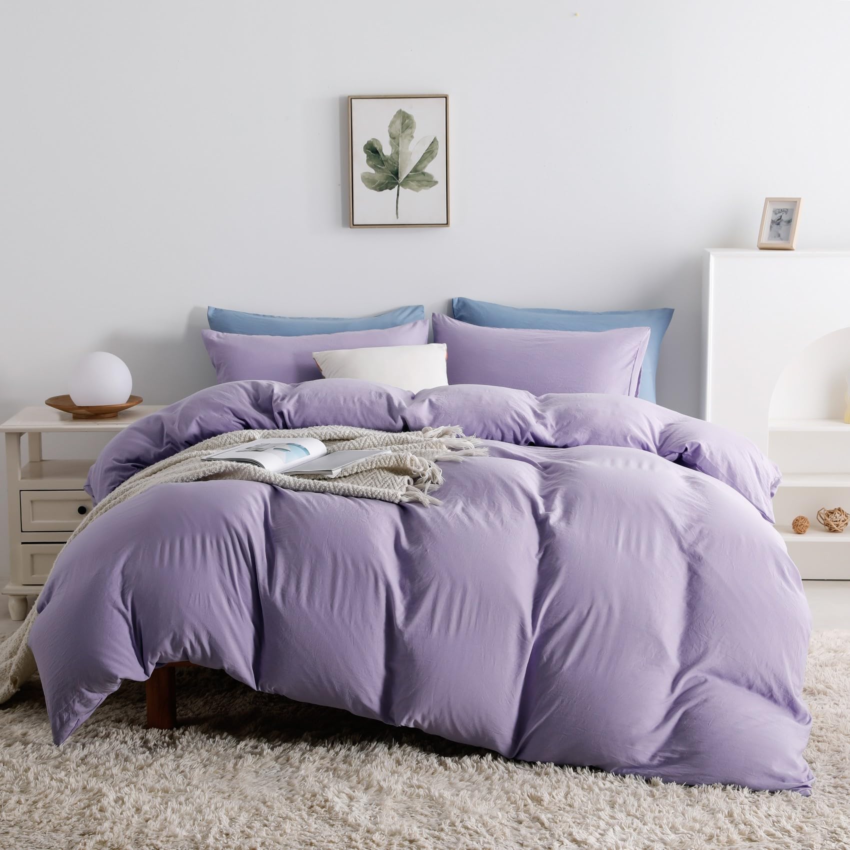 OAITE Purple Duvet Cover Queen Size, Microfiber Duvet Cover with Zipper, Duvet Cover Set with 2 Pillow Shams, Soft Comforter Cover Queen Size, 90 x 90