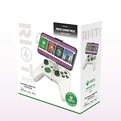 RiotPWR Mobile Cloud Gaming Controller for iOS (Xbox Edition) – Mobile Console Gaming on your iPhone - Play COD Mobile, Apple Arcade + more [1 Month Xbox Game Pass Ultimate Included]