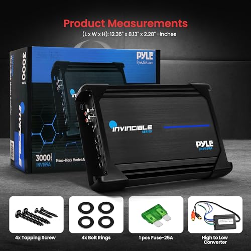 Pyle 9β Class AB Mosfet Amplifier - Invincible Series Monoblock Amp, 1 Channel 2000 Watts Max, Mosfet PWM Power Supply, High-Current Dual Discrete Drive Stages, Advanced Protection Circuitry
