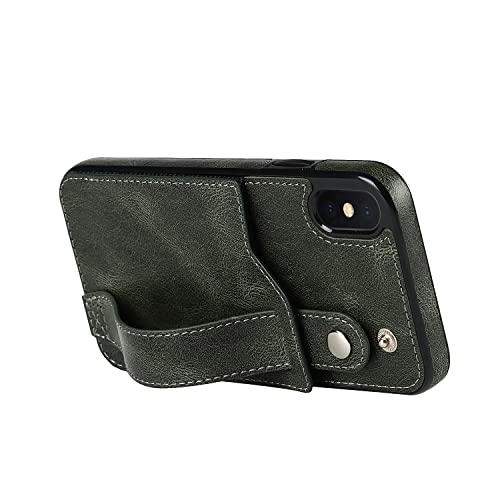 Phone Case Cover Compatible with iPhone Xs Max Leather Wallet Phone Case Stand Wrist Strap Phone Case Adjustable Wrist Strap Phone Case Compatible with iPhone Xs Max Bags Sleeves ( Color : Green )