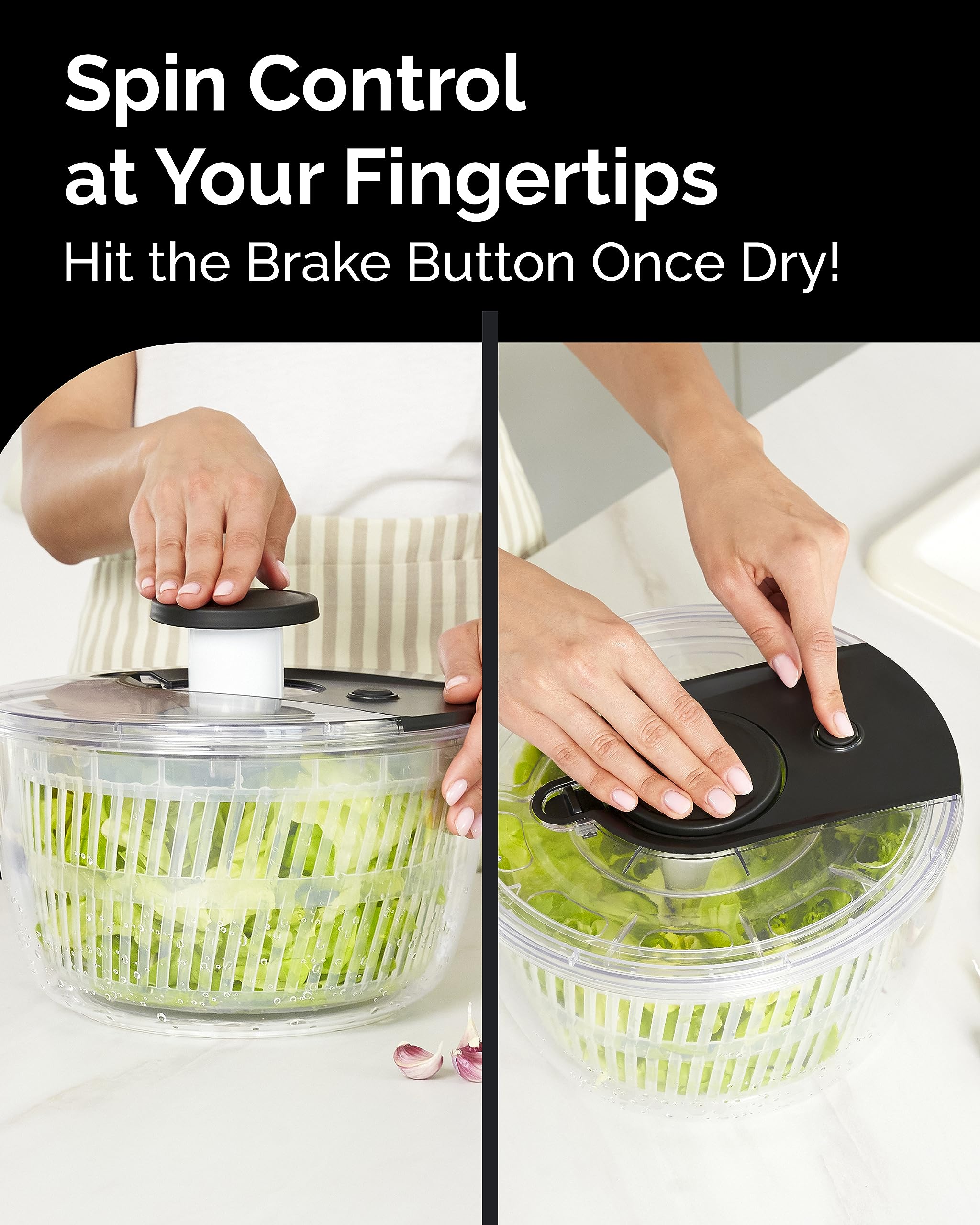 Joined Large Pump Salad Spinner with Storage Lid, Drain, Bowl, and Colander - Quick and Easy Multi-Use Lettuce Spinner, Vegetable Dryer, Fruit Washer, Pasta and Fries Spinner - 6.33 Qt