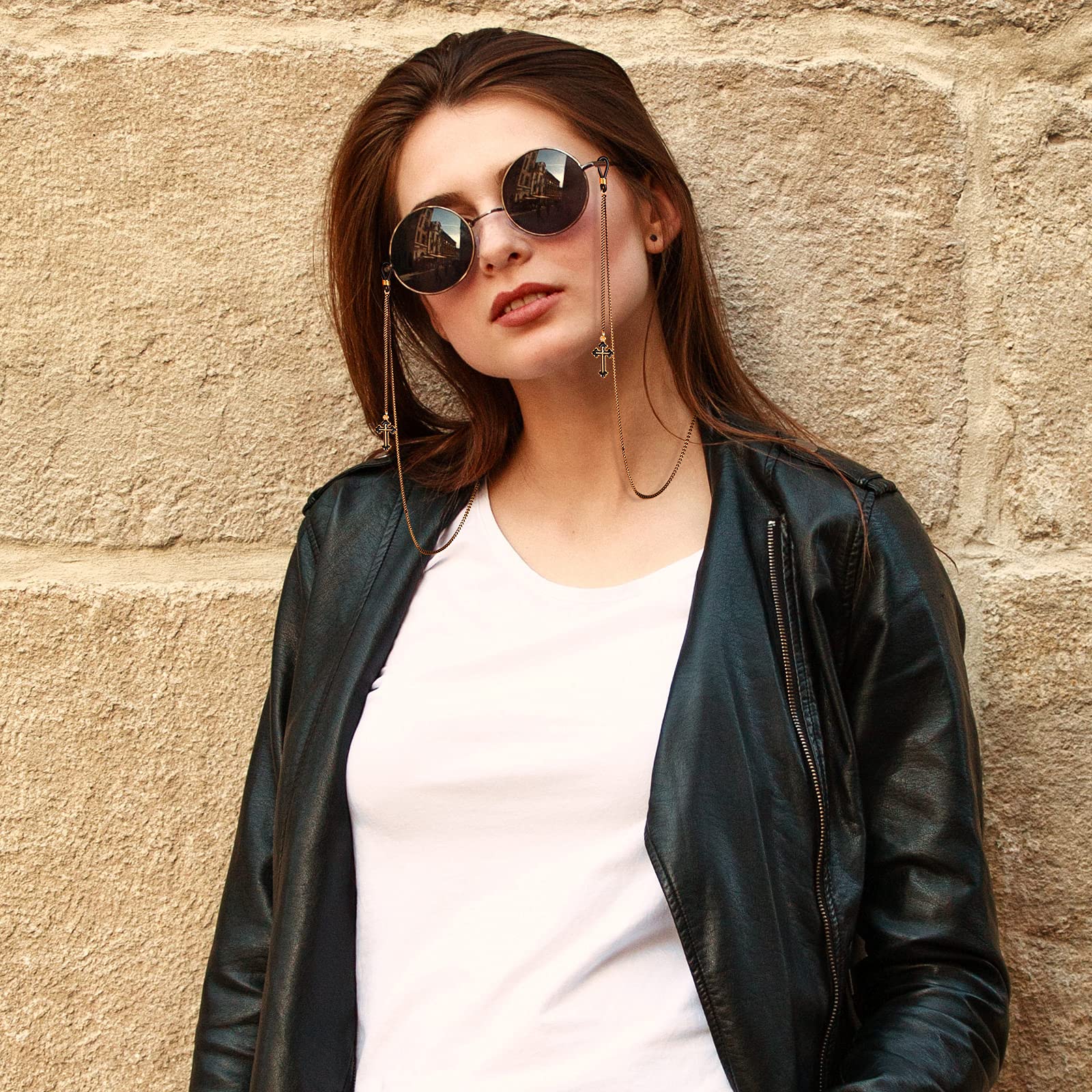 Flutesan 6 Pieces Glasses Chain Goth for Women Men Eyeglass Holder Chain Lanyard Sunglasses Chains Bat Moon Love Cat Pendant Eyewear Strap Holder Anti Lost Eyeglass Leash