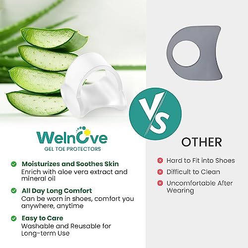 Welnove Gel Toe Separator, 12 Pack Pinky Toe Spacers, Aloe Vera Extract Infused Silicone Little Toe Spacers, Bunion Corrector, Bunion Cushions Pads for Preventing Rubbing & Relieve Pressure