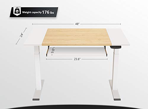 FEZIBO Dual Motor Height Adjustable Electric Standing Desk, 48 x 24 Inch Full Sit Stand Home Office Table with Splice Board, White Frame/White and Natural Top