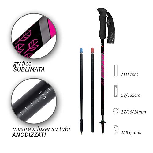 Fizan Compact 3 Trekking Poles – 5.6 oz Ultralight, Backpacking, Thru Hiking Poles, Adjustable, Collapsible, Customized Fit, EVA Grips, Aluminum Walking Sticks (Compact 3 / EVA/Pink)