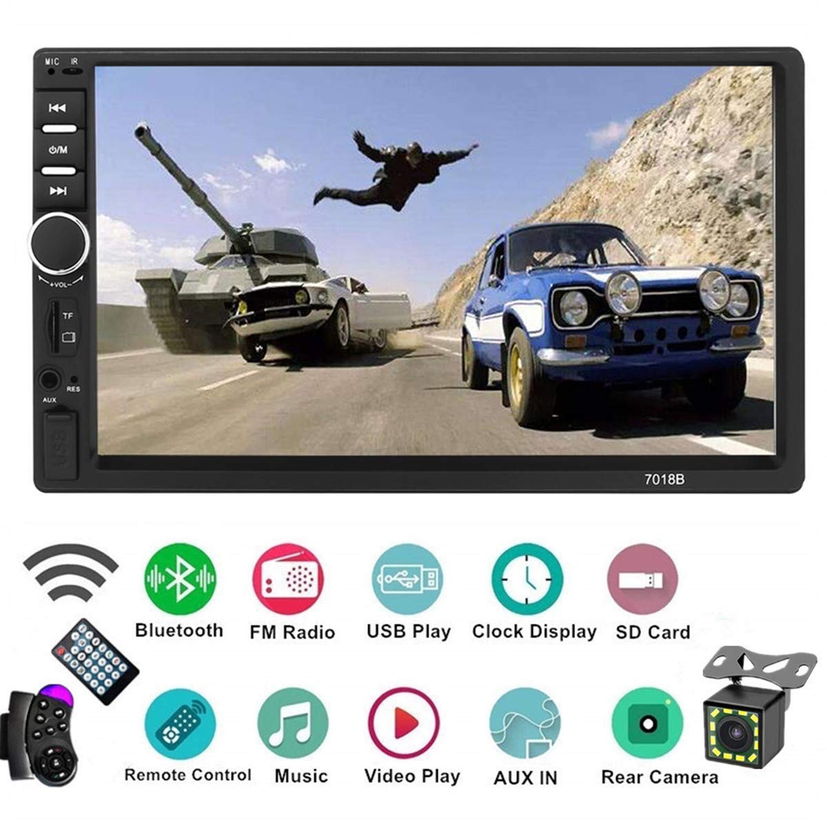 Double Din Car Stereo with Bluetooth 7 inch Touch Screen Car Radio with Backup Camera - Car Audio Receivers MP5 Media Player USB AUX SD Car Head Unit System Support Mirror Link & Remote Control