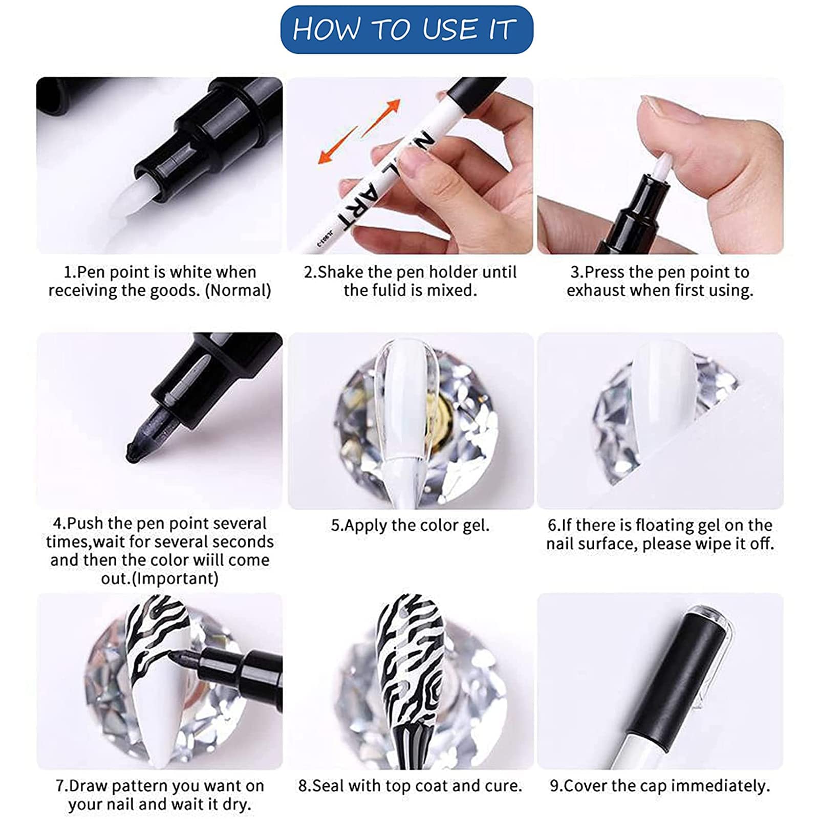 MAITING 10 Color 3D Nail Art Pens Set, Nail Point Graffiti Dotting Pen Drawing Painting Liner Brush for DIY Nail Art Beauty Adorn Manicure Tools