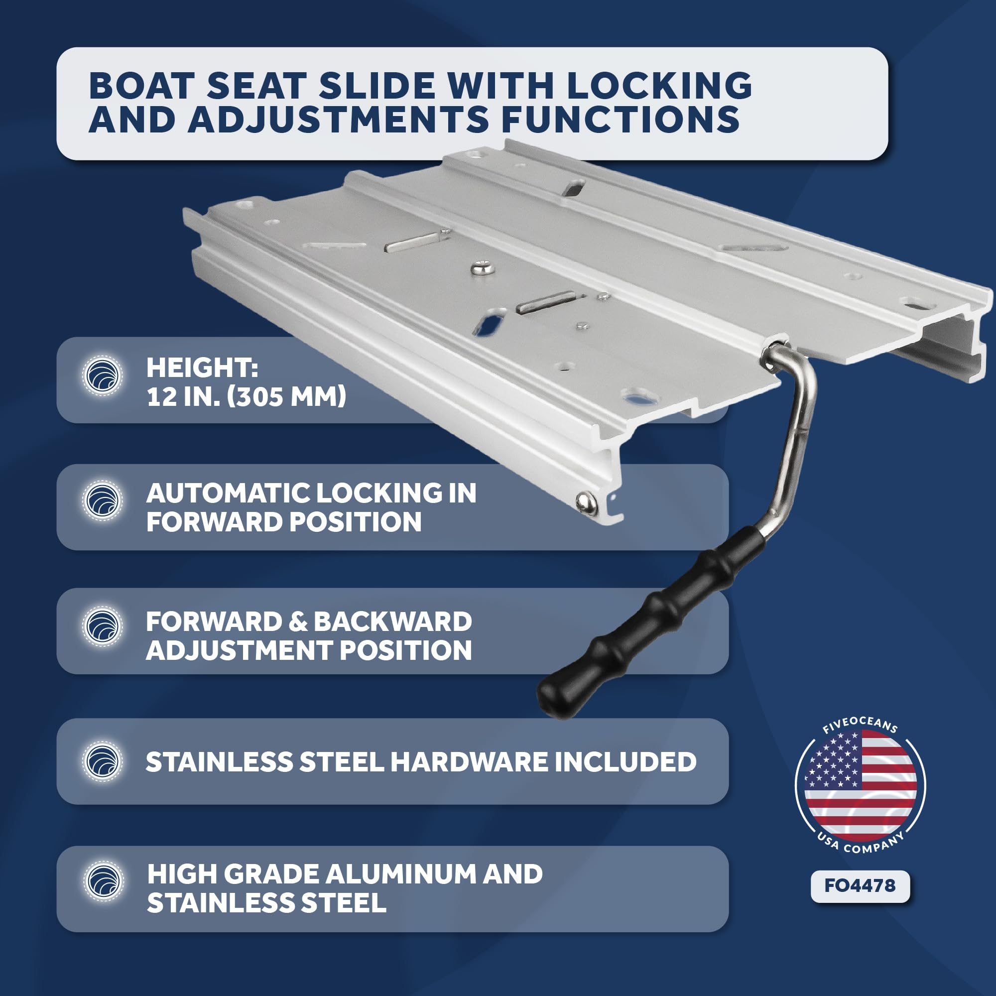 Five Oceans FO4478 Marine Boat Seat Slide with locking and adjustments functions (for FO-4476 & FO- 4477)