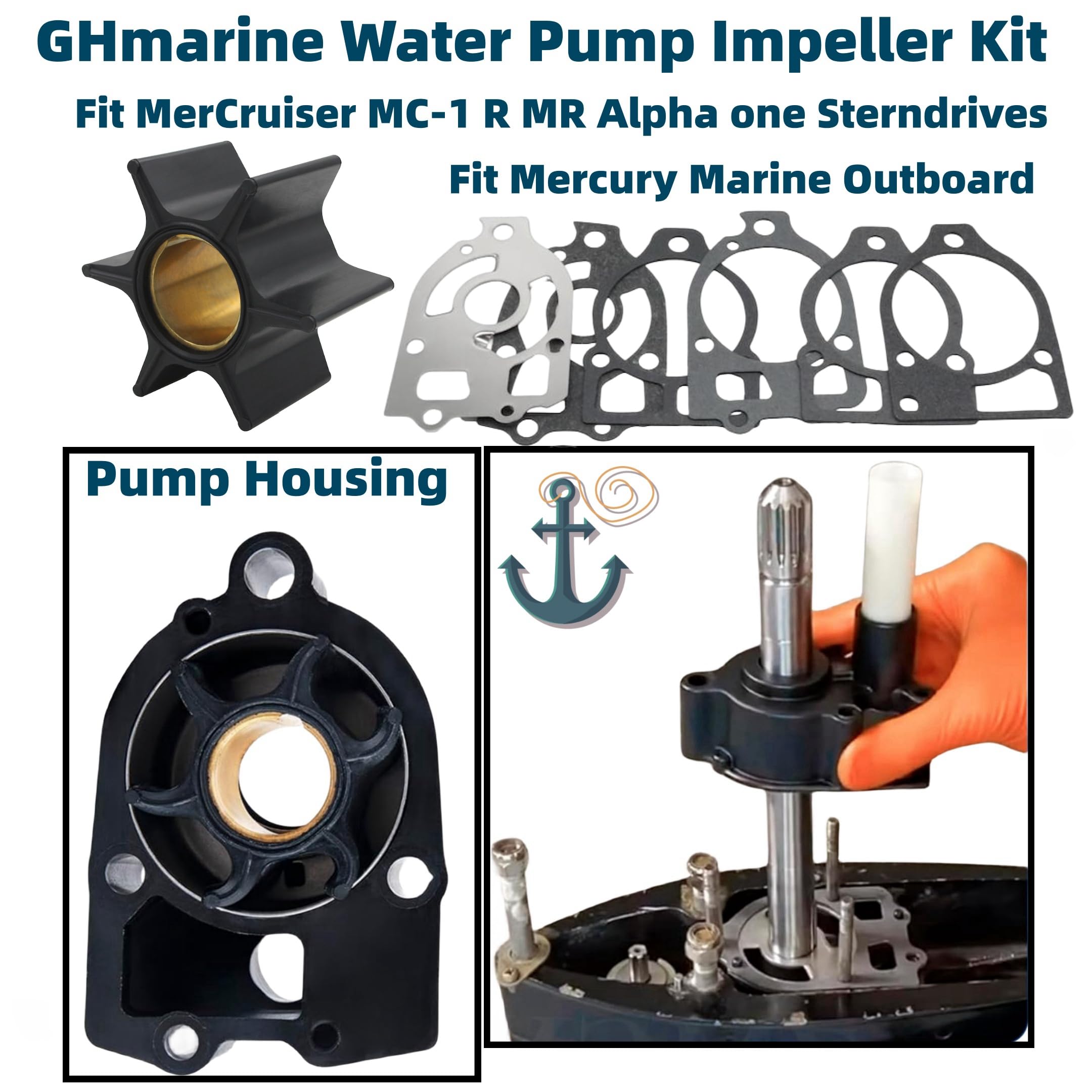 GHmarine 96148A8 Water Pump Impeller Kit Replaces Mercury Outboards MerCruiser Alpha One Stern Drives 46-96148A8 96148Q8