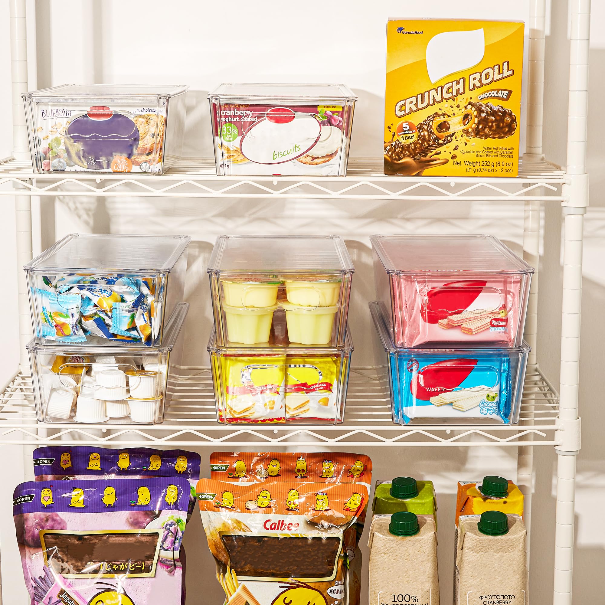 Vtopmart 8pcs Clear Organizers and Storage Bins with Lids, Stackable Plastic Storage Containers with Handles for Fridge, Freezer, Pantry, Cabinet, Kitchen Organization and Storage