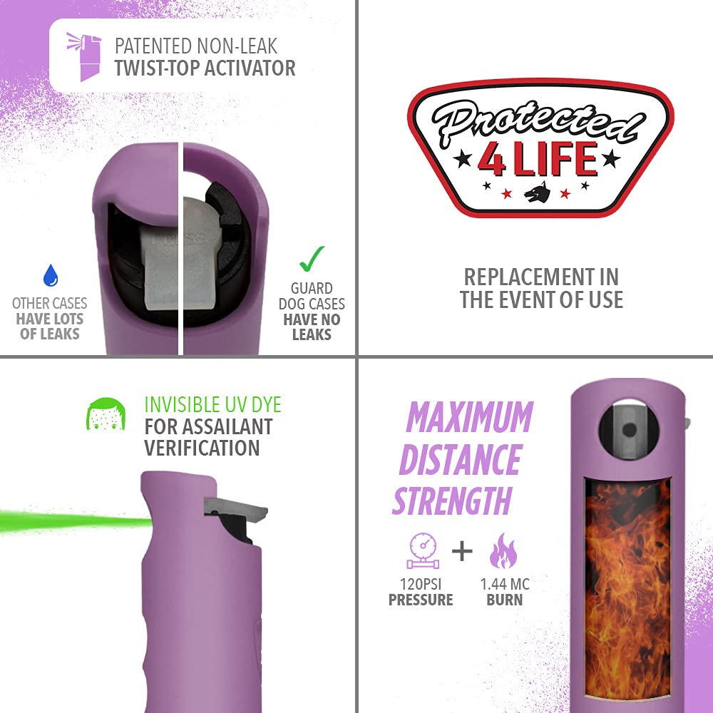 Guard Dog Pepper Spray with Window Breaker | 3-in-1 Car Safety Tool | Self Defense Keychain | Maximum Strength | 16 Feet Distance Defense (Lilac)