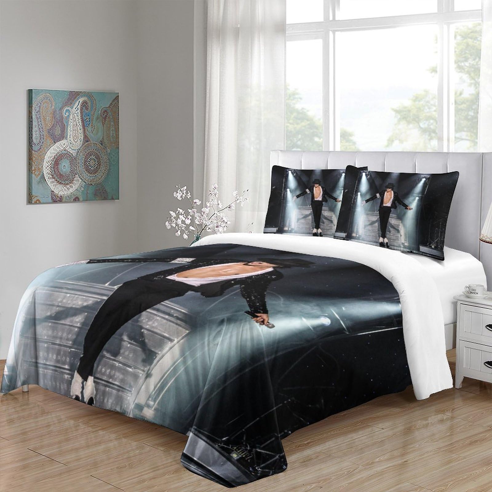 OBABO Michael Jackson Bedding Set Comforter Covers 3D Printedmichael Jackson Quilt Cover Duvet Cover 3 Pieces for Childrens and Adults with Pillowcases Microfiber with Zipper Closure Twin(173x218cm)