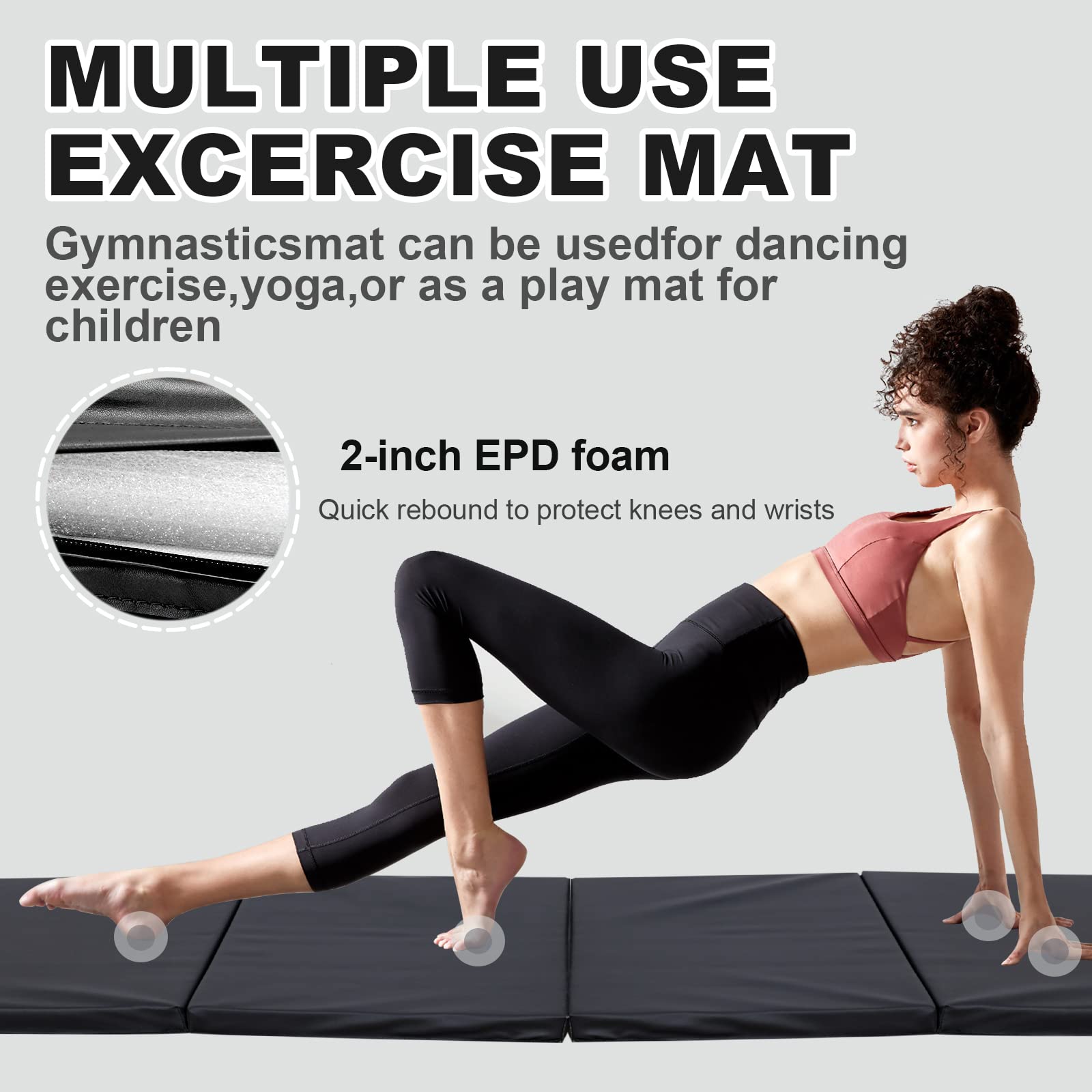 Heavy Duty Folding Mat,2 Inch Thick Gymnastics Mat,Gymnastics Mat Gym Mat Tumbling Mat ,Tri and Four Fold Mat Non Slip Mats with Carrying Handles Yoga Aerobics Workout Training black
