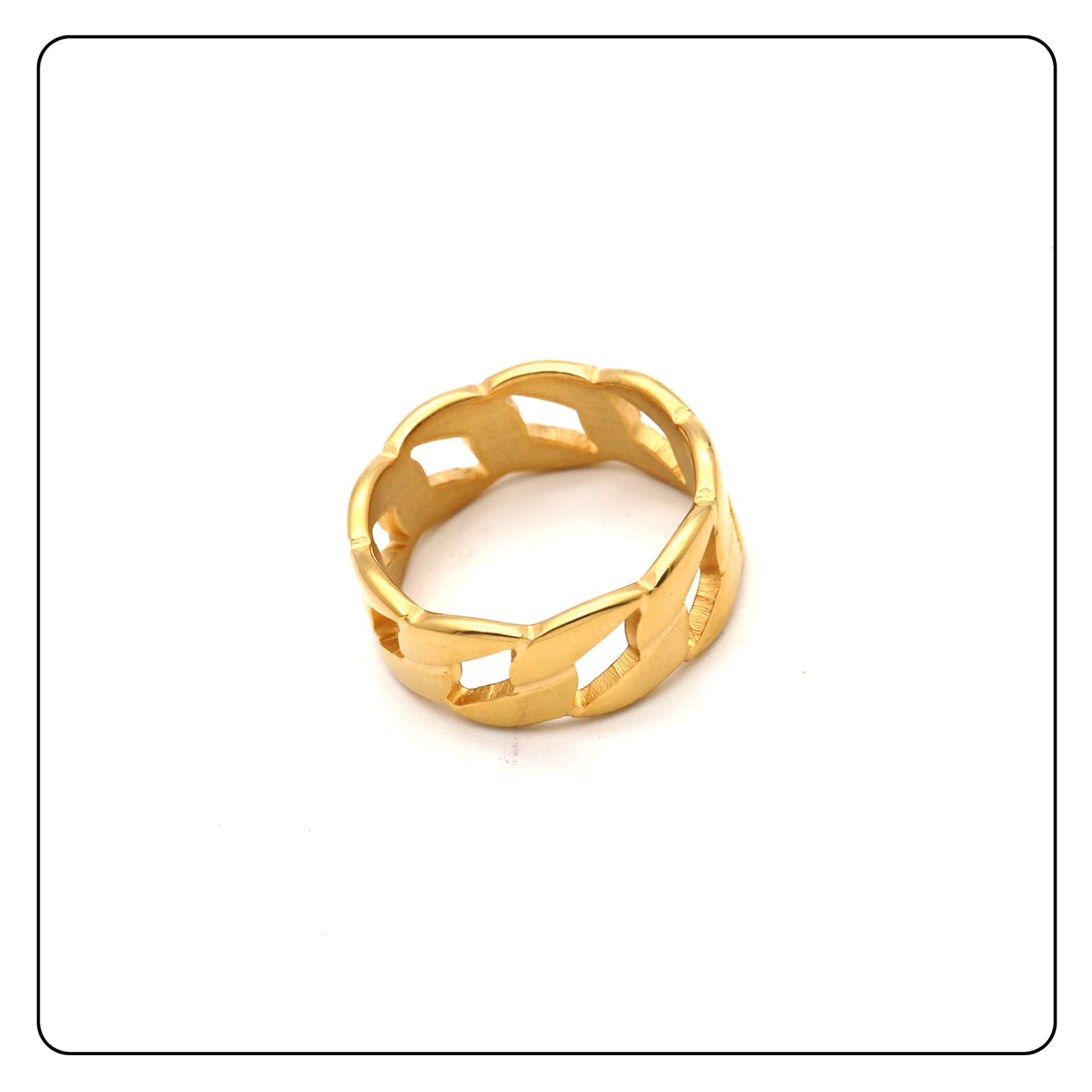 Fusamk Punk Rock 18K Gold Stainless Steel Cuban Chain Band Ring(Gold(11))